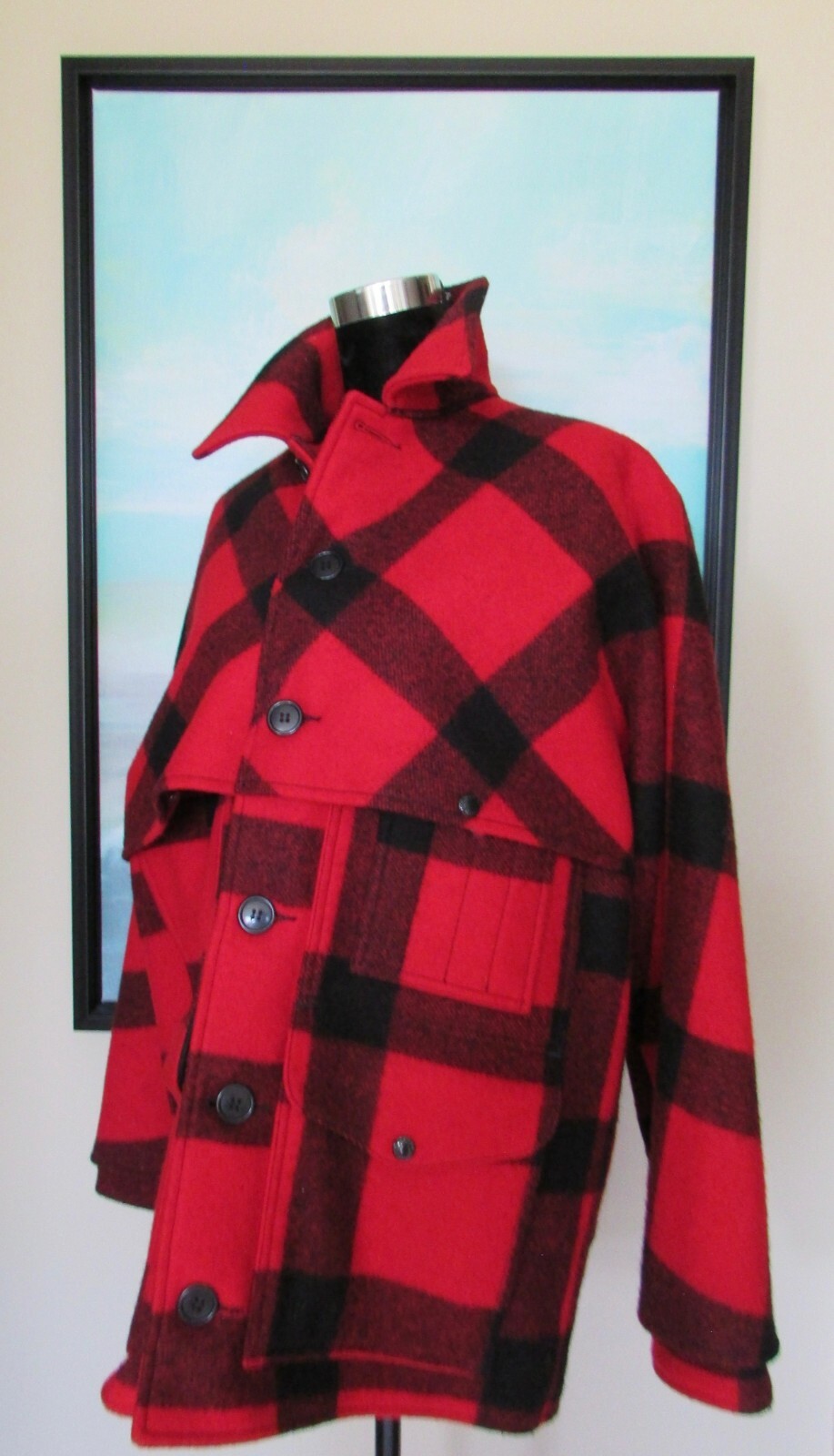 FILSON Seattle Mackinaw Wool Cape Coat Red & Black Bu… - Gem
