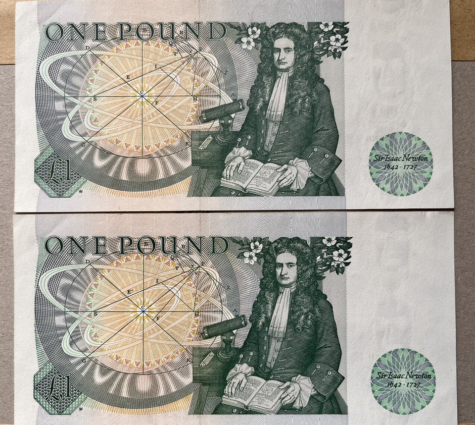 BANK OF ENGLAND QUEEN ELIZABETH ONE POUND NOTE ( set of two ...