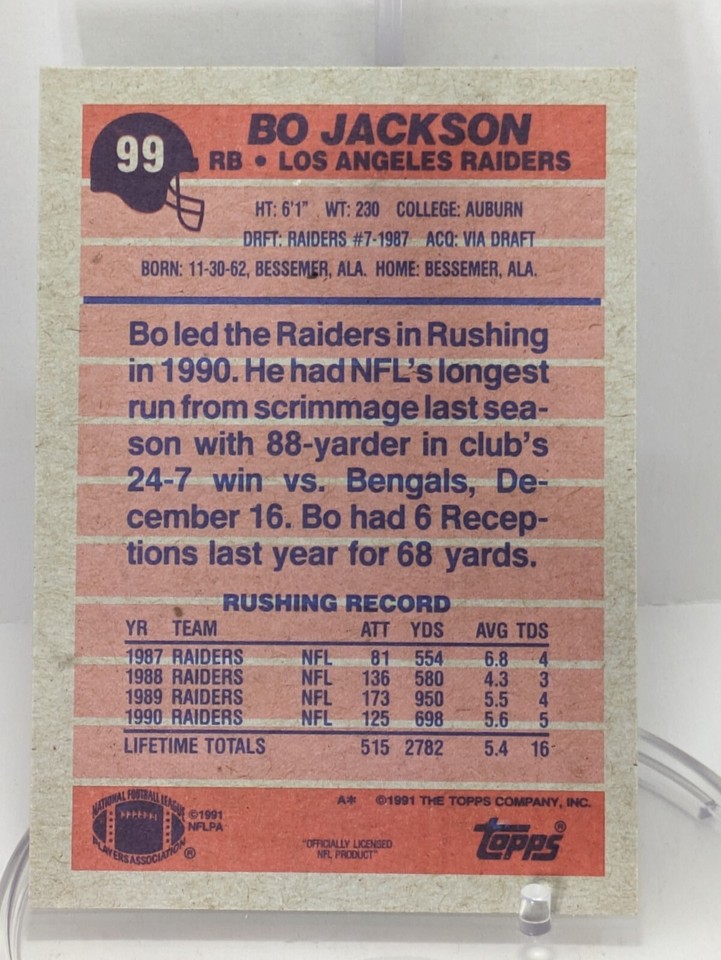 1991 Topps - #99 Bo Jackson Oakland Raiders Mint Condition | eBay