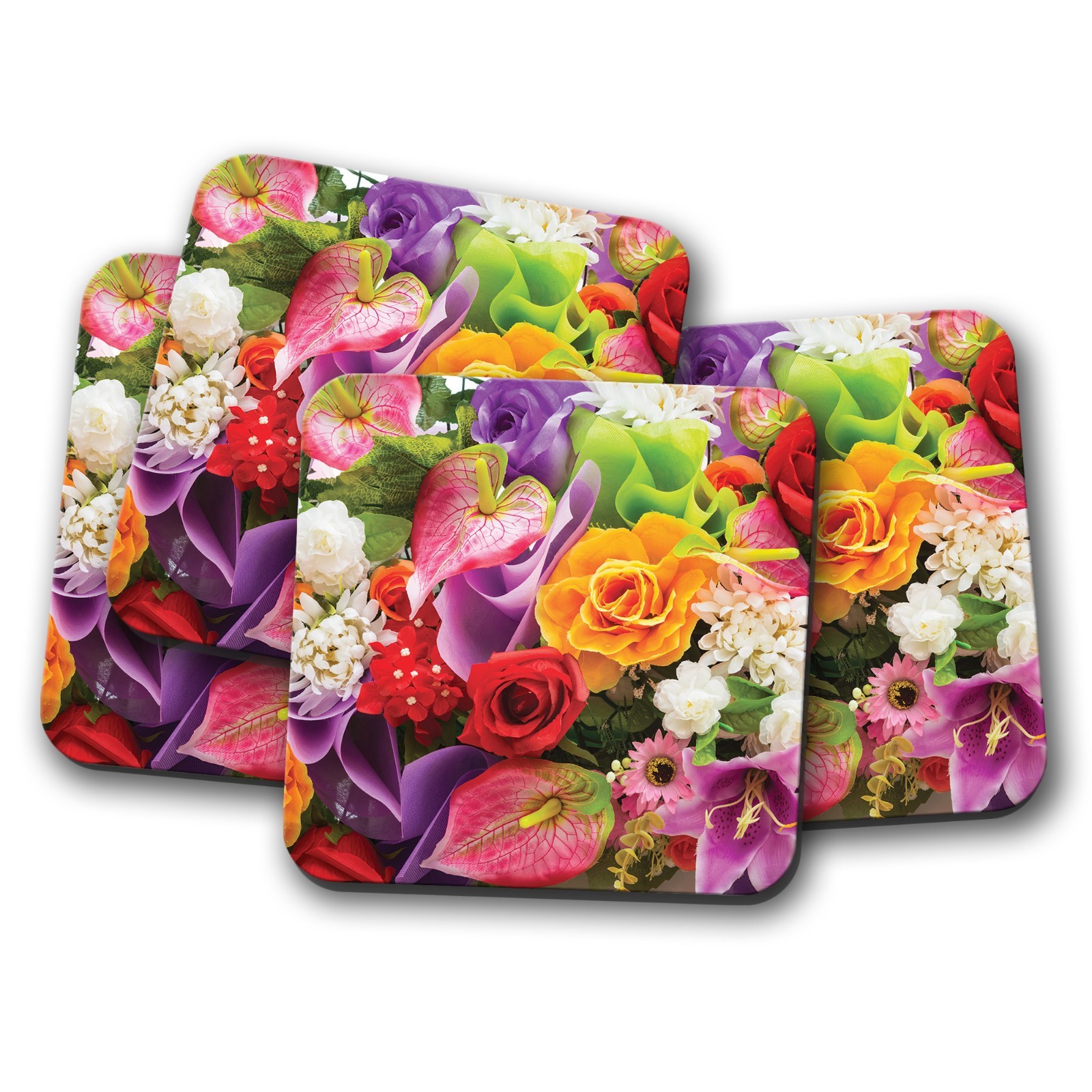 4 Set - Beautiful Flower Bouquet Coaster - Red Rose Lily Florist Fun ...
