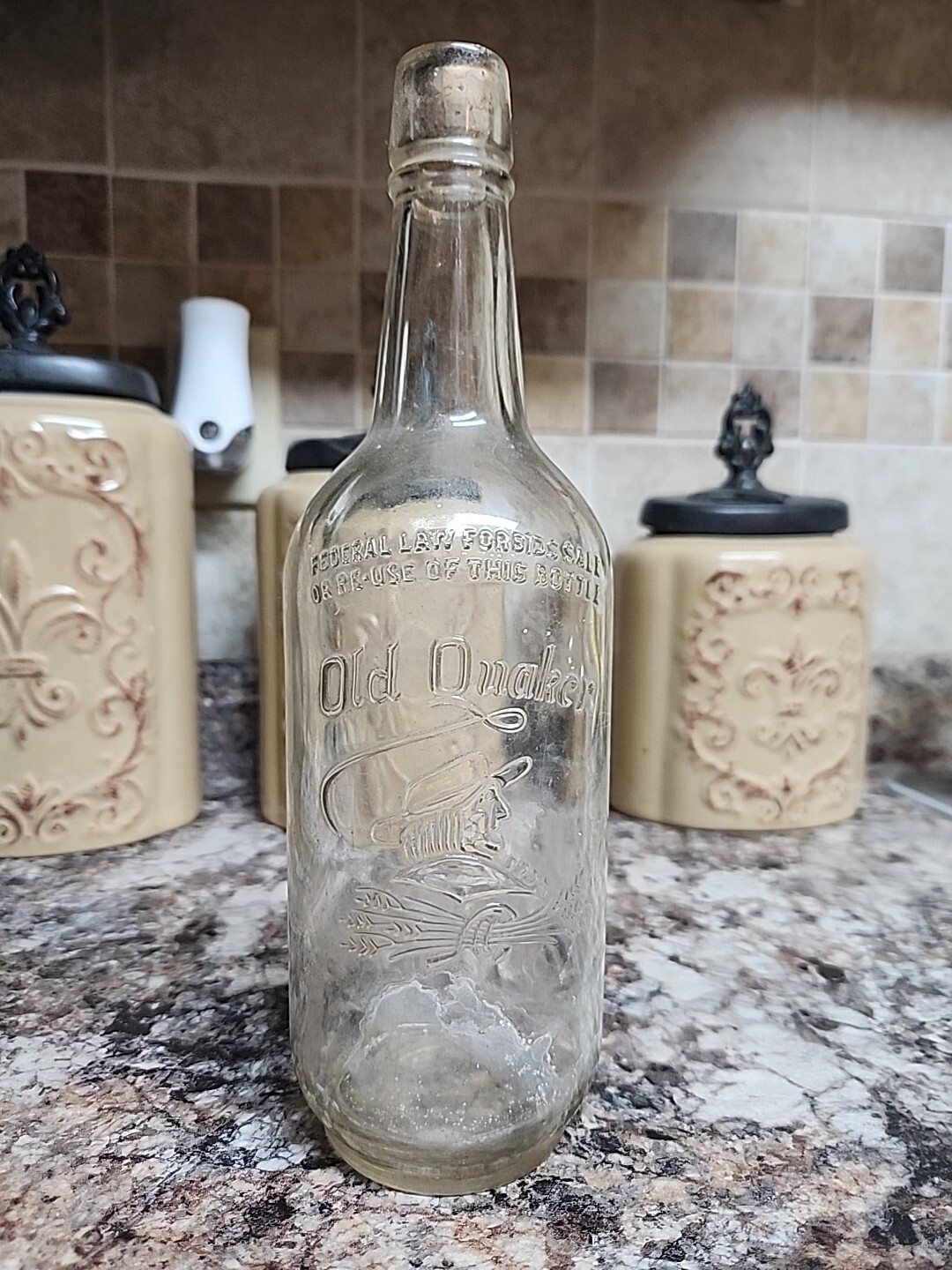 Vintage~Quart Size ~Old Quaker~Clear Whiskey Bottle ~Spider Web ...
