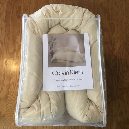 Calvin Klein Branching Leaves King 3 PC Comforter / Shams Set NEW Cream ...