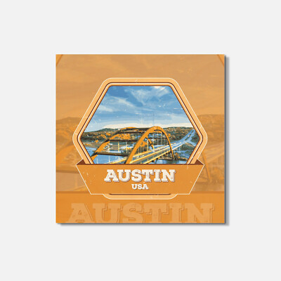 Austin City USA Grunge Vintage Travel 4'' X 4'' Square Wooden Coaster ...