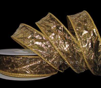 5 Yards Rich Gold Crinkle Wrinkle Metallic Christmas Wired Ribbon 1 1/2 ...