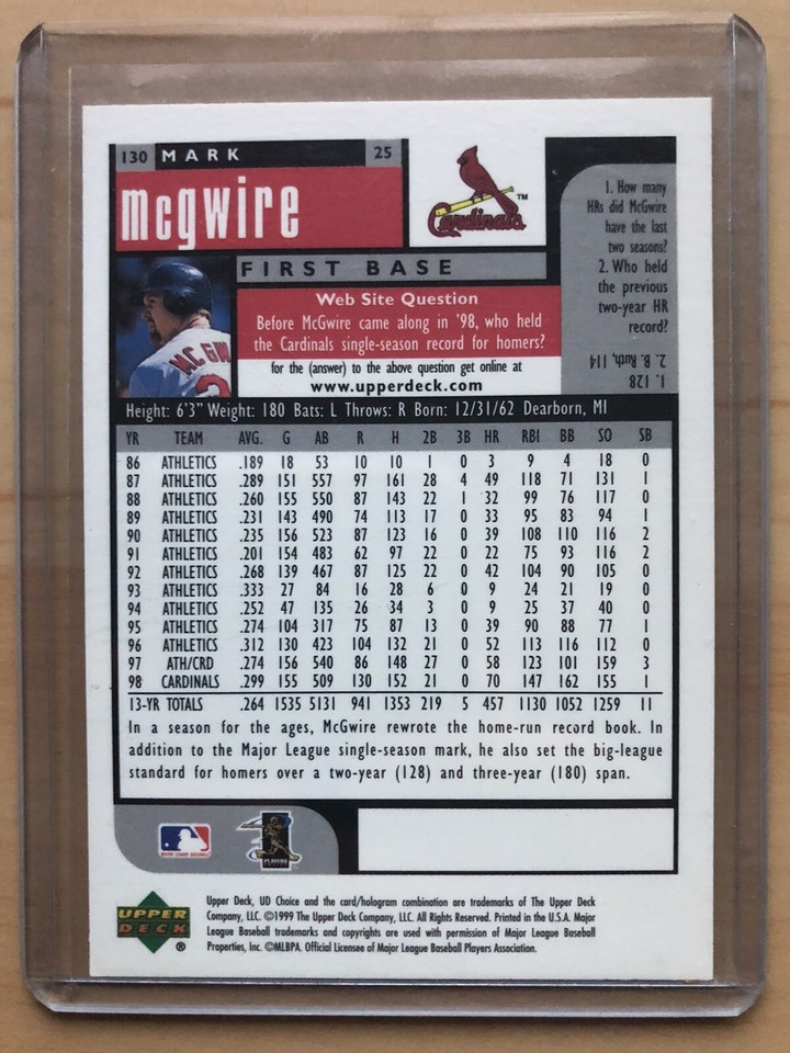 Mark McGwire 1999 UD Collectors Choice PREVIEW SP Promo Card St. Louis ...
