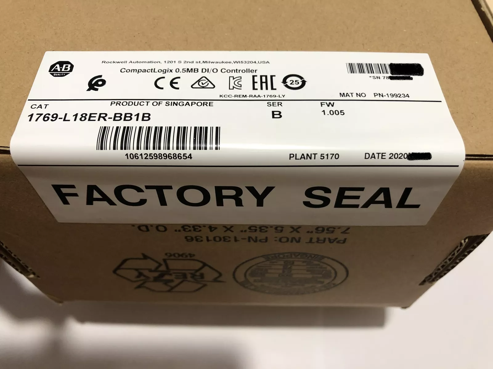 New Factory Sealed AB 1769-L18ER-BB1B /B CompactLogix 0.5MB DI/O ...