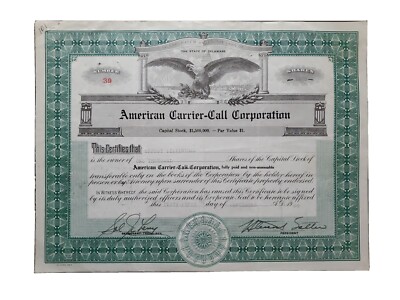 1936 American Carrier-Call Stock Certificate #39 Issued To Ernest ...