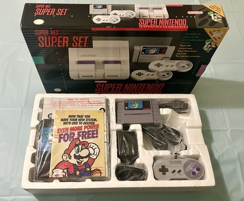 SNES SUPER NINTENDO SUPER SET CONSOLE COMPLETE IN BOX W/ MATCHING ...