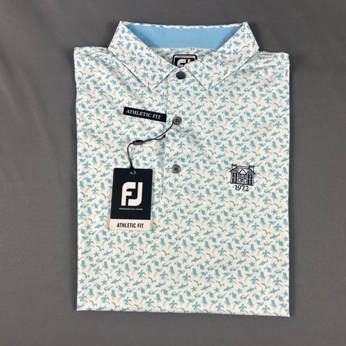 FootJoy Golf Shirt Polo Chest Logo Athletic Fit Printed Large White ...