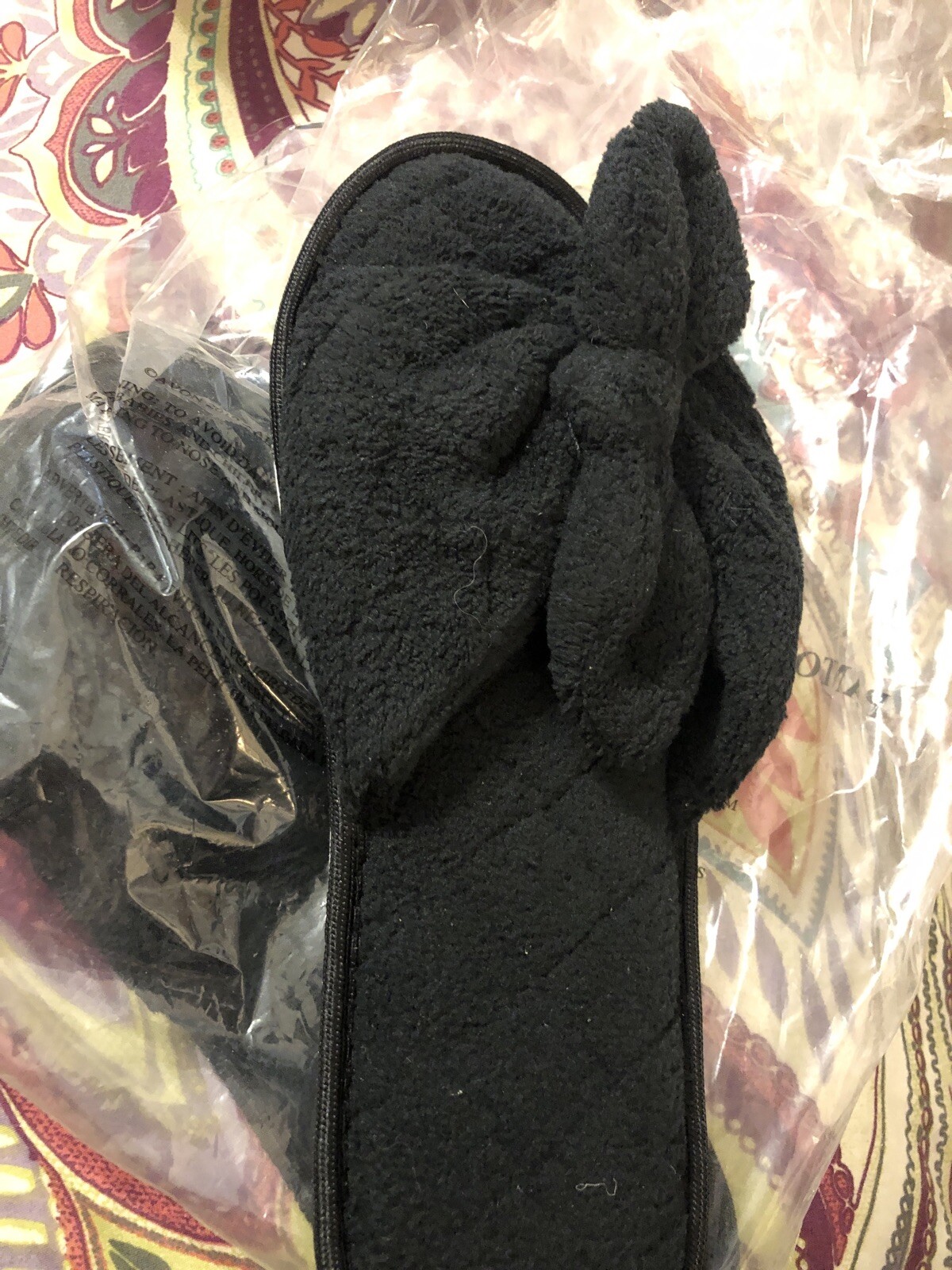 AVON TERRY BOW SLIPPER WOMENS SIZE L 9-10 BLACK NEW | eBay