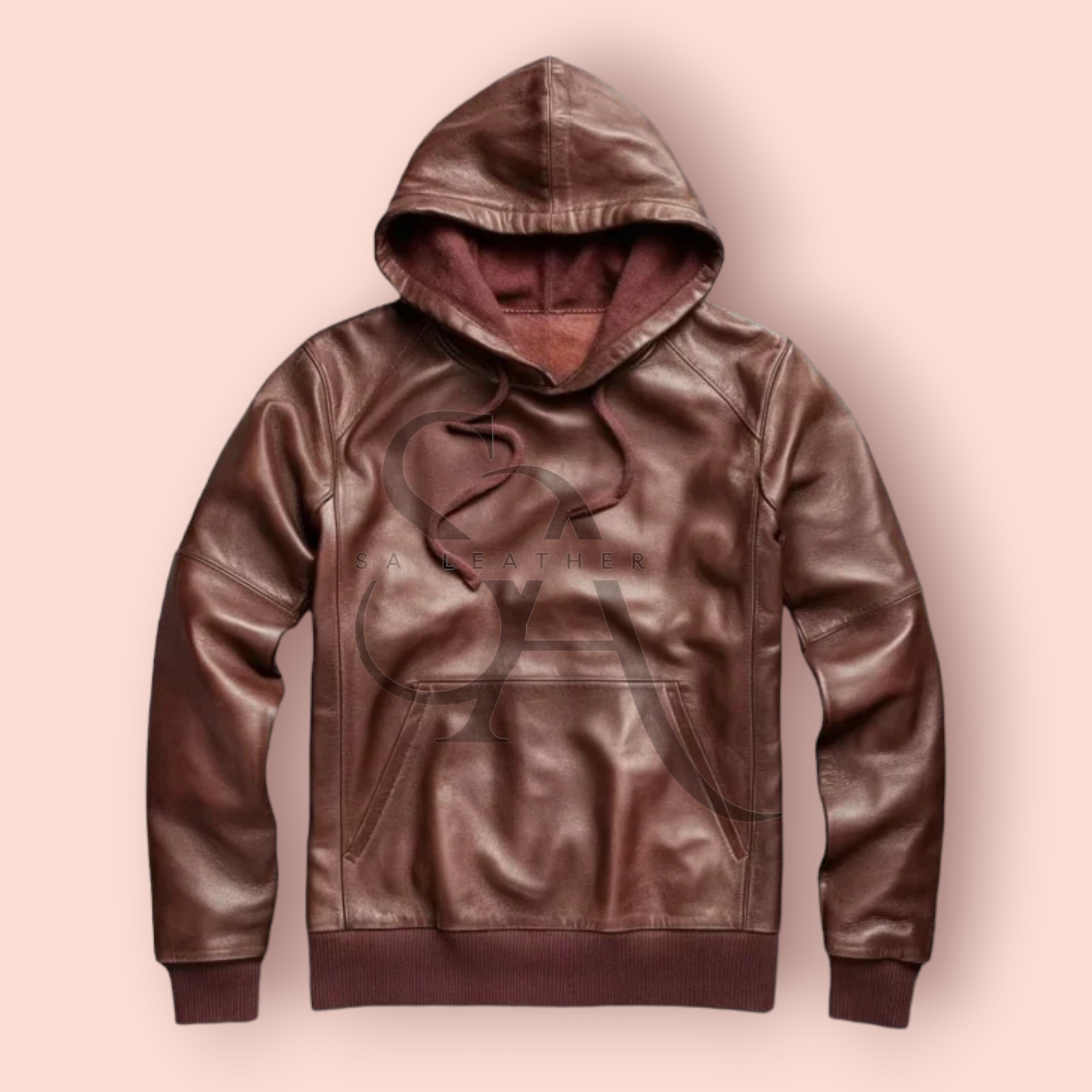 Men's Brown Leather Hoodie Genuine Lambskin Leather Hoodie Handmade ...