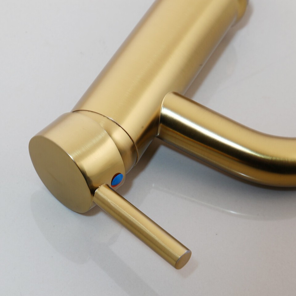 Bathroom Brushed Gold Waterfall Mixer Taps Basin Sink Faucet Single ...