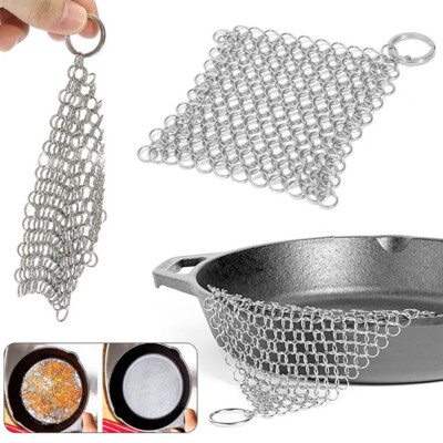 Stainless Steel Cast Iron Cleaner Chainmail Scrubber Home Cookware ...
