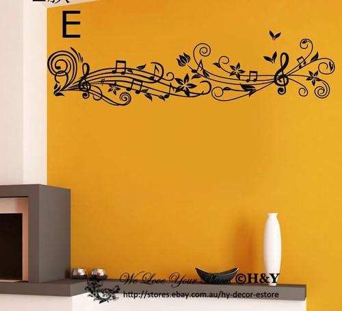 Music Musical Vine Flowers Notes Removable Wall Art Stickers Vinyl ...