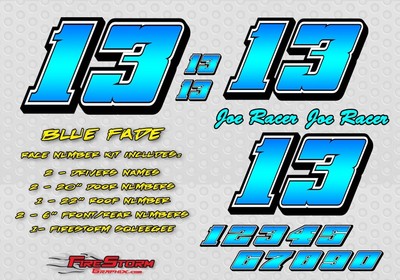 Race Car Numbers Blue Fade Vinyl Decals Package Kit Late Model ...