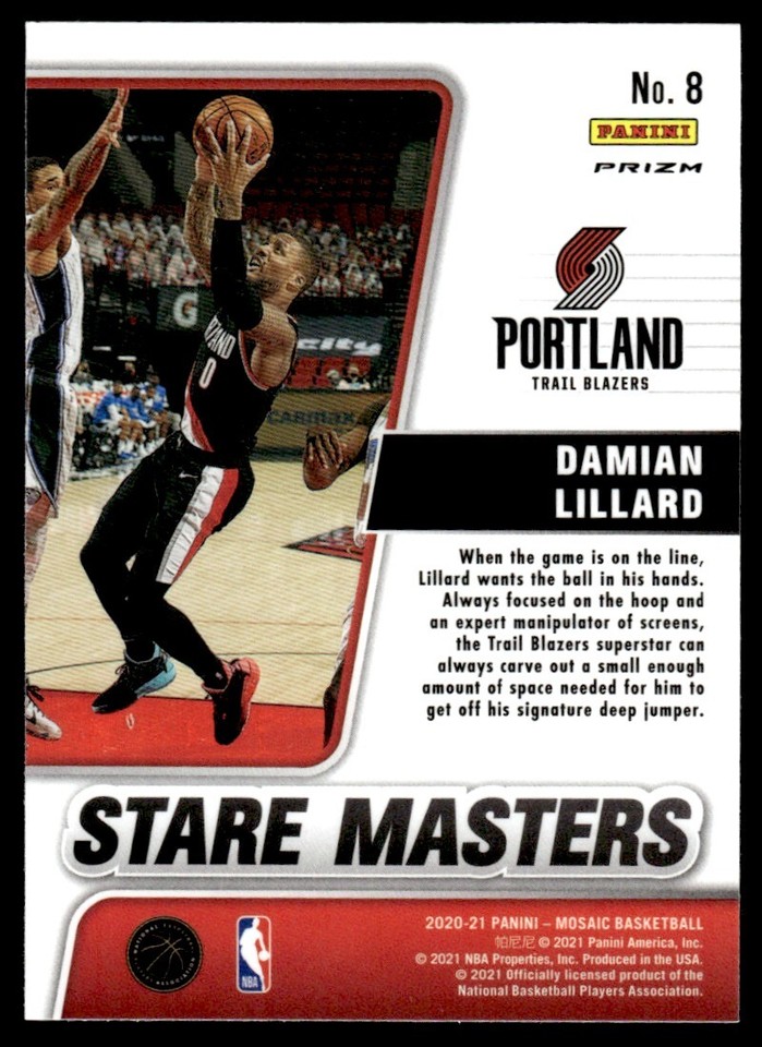 2021-22 Panini Mosaic Stare Masters Silver Damian Lillard Portland ...