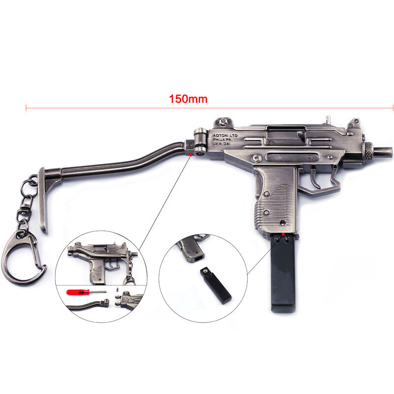15CM Alloy Miniature UZI Model Submachine Gun Pendant Pistol Keychain ...