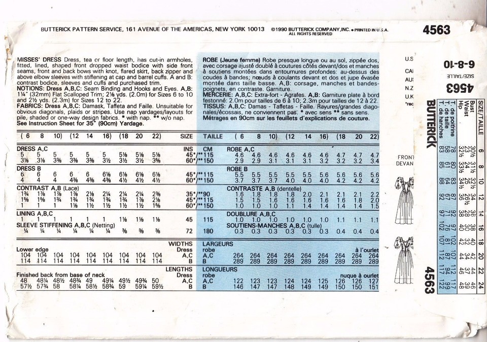 Butterick 4563 Dress Wedding Bridesmaid Party Sewing Pattern Sz 6-10 ...