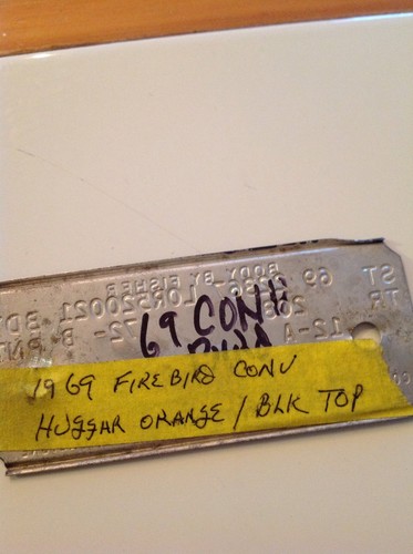 1969 Firebird Convertible Cowl Tag | eBay