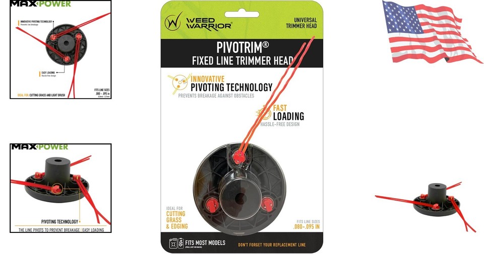 Compact Universal Trimmer Head - 6 Pivoting Lines, Pre-Cut Line ...