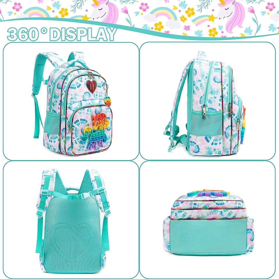 Backpack for Girls Elementary Preschool Kids Lunch Box Unicorn Bag Mint ...