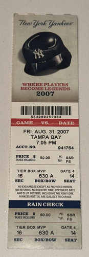 Yankees Rays MLB Season Full Ticket Stub Carlos Pena x 2 HR Jeter Hit 8 ...
