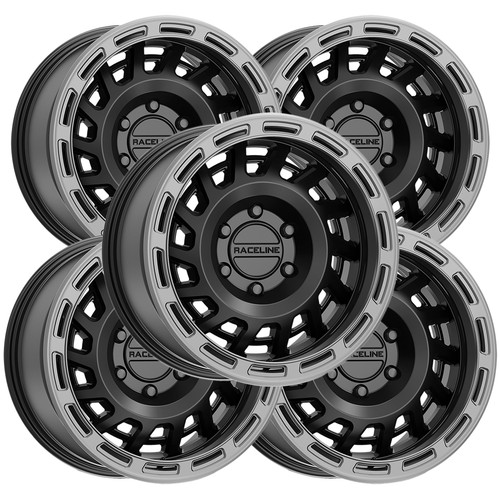 (Set-5) Raceline 957BS Halo 17x9 6x5.5" -12mm Black/Silver Wheels Rims ...