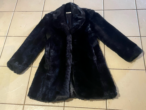 Lisa Ho Womens Black Faux Fur Jacket Coat Lined Pockets Collar 90cm ...