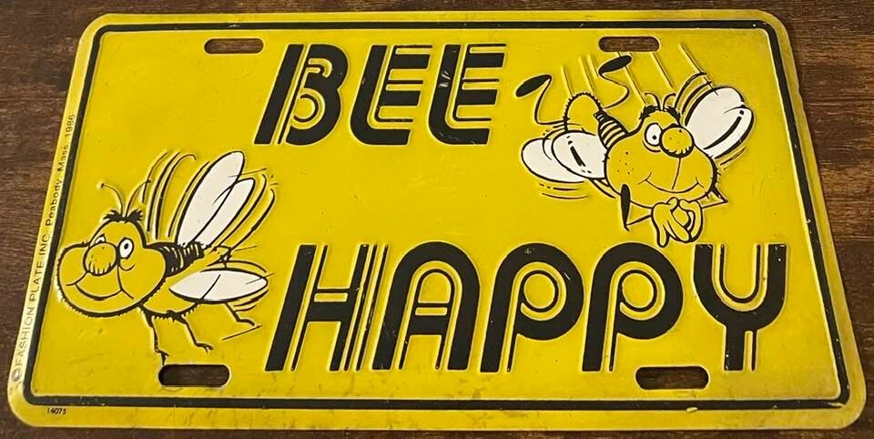 Vintage 1986 Bee Happy Booster License Plate Be Honey Bees Classic Car ...