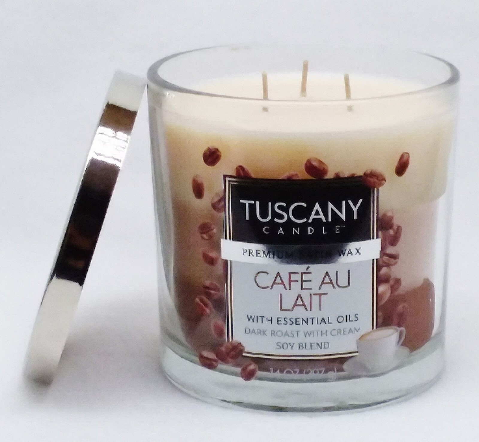 1 Tuscany Candle CAFE AU LAIT Premium Satin Wax Soy Blend Candle Large ...