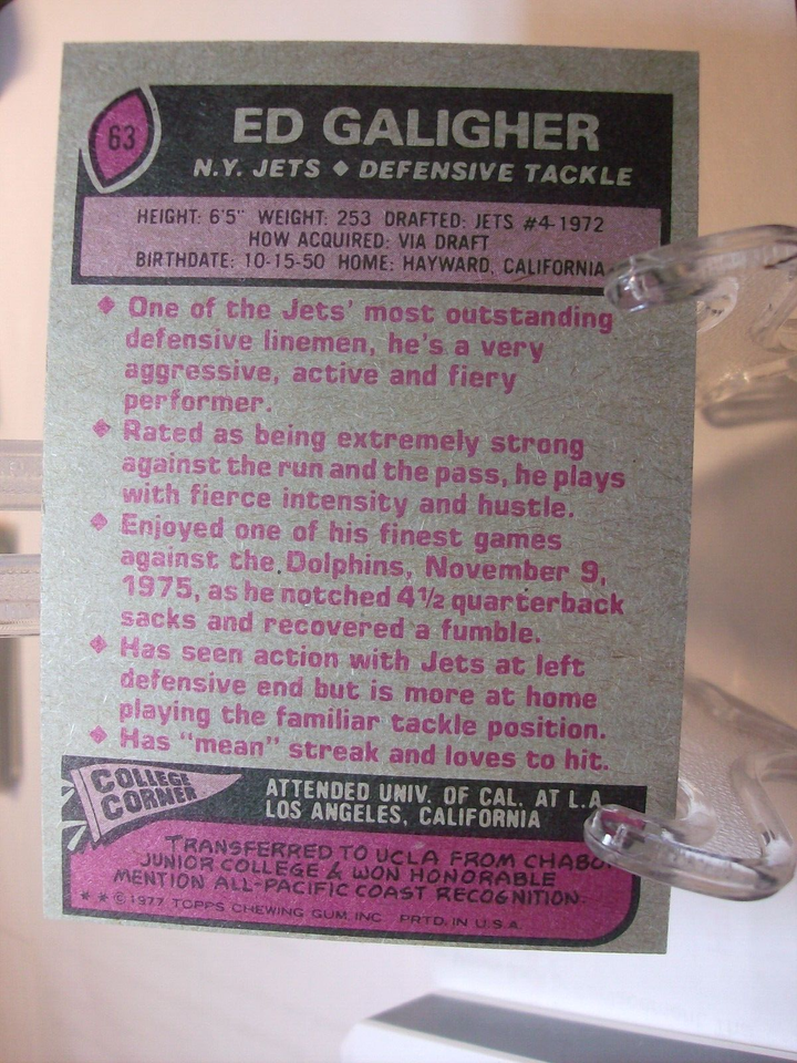 1977 Topps Football Card #63 Ed Galigher RC (93207) | eBay