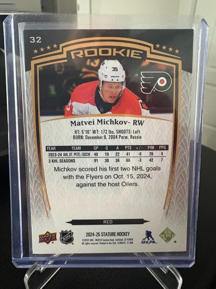 2024-25 Upper Deck Stature Matvei Michkov Red Rookie RC #57/249 Flyers ...