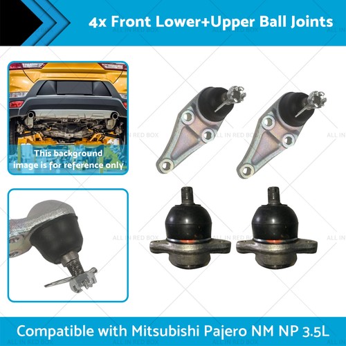 4x Front Lower+Upper Ball Joints Suitable for Mitsubishi Pajero NM NP 3 ...