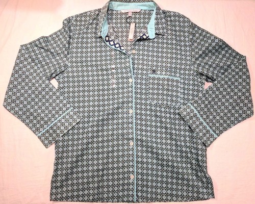 VICTORIA'S SECRET sleep shirt top size S blue print pajama long sleeve ...