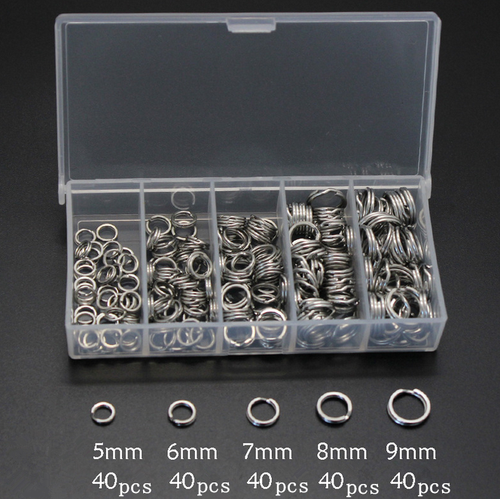200PCS/Box Tackle Swivel Snap Stainless Steel Fishing Split Rings Fish ...