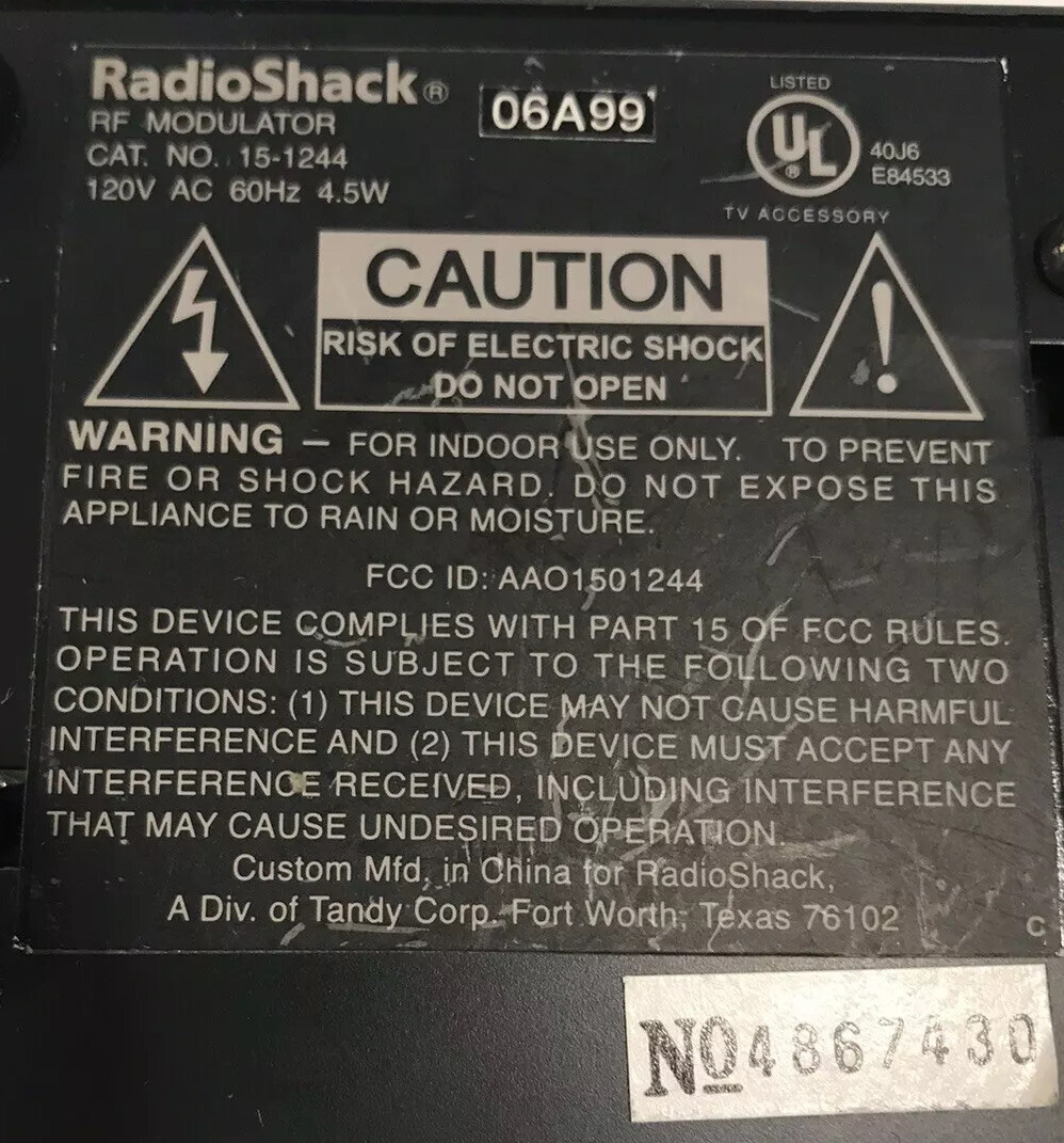 Modulateur radio Shack RF CAT N°15-1244 120V AC 60HZ 4,5W | eBay
