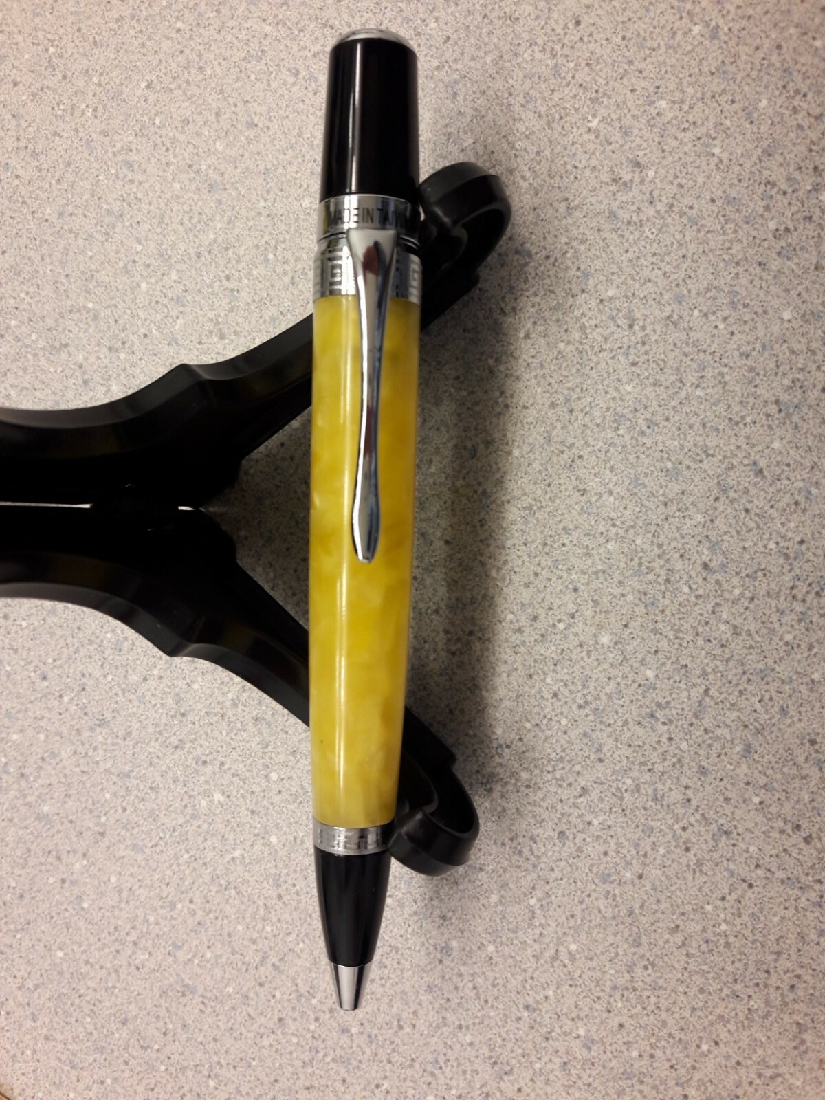 Yellow Ballpoint Pen w/ Black Ink Yellow, Black & Silver Made in Taiwan ...