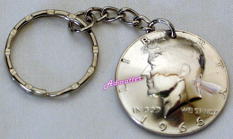 1967 SILVER HALF DOLLAR KEYCHAIN BIRTHDAY or ANNIVERSARY GIFT COIN KEY ...