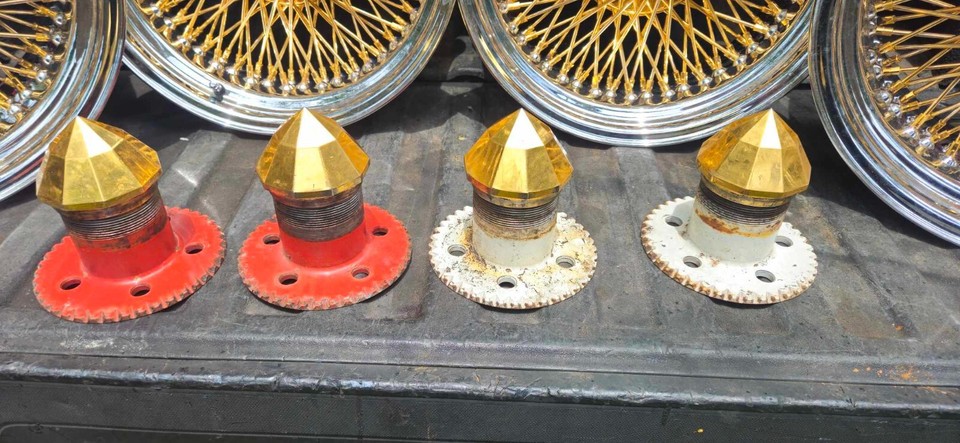 (4) 17x9 Center Gold 100 Radical Authentic Dayton Wire Wheels Caps ...