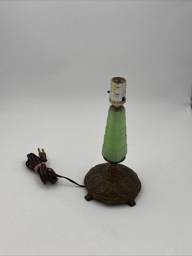 Antique Art Deco Jadeite Glass Table Lamp Brass Base Light 1920’s 12 ...