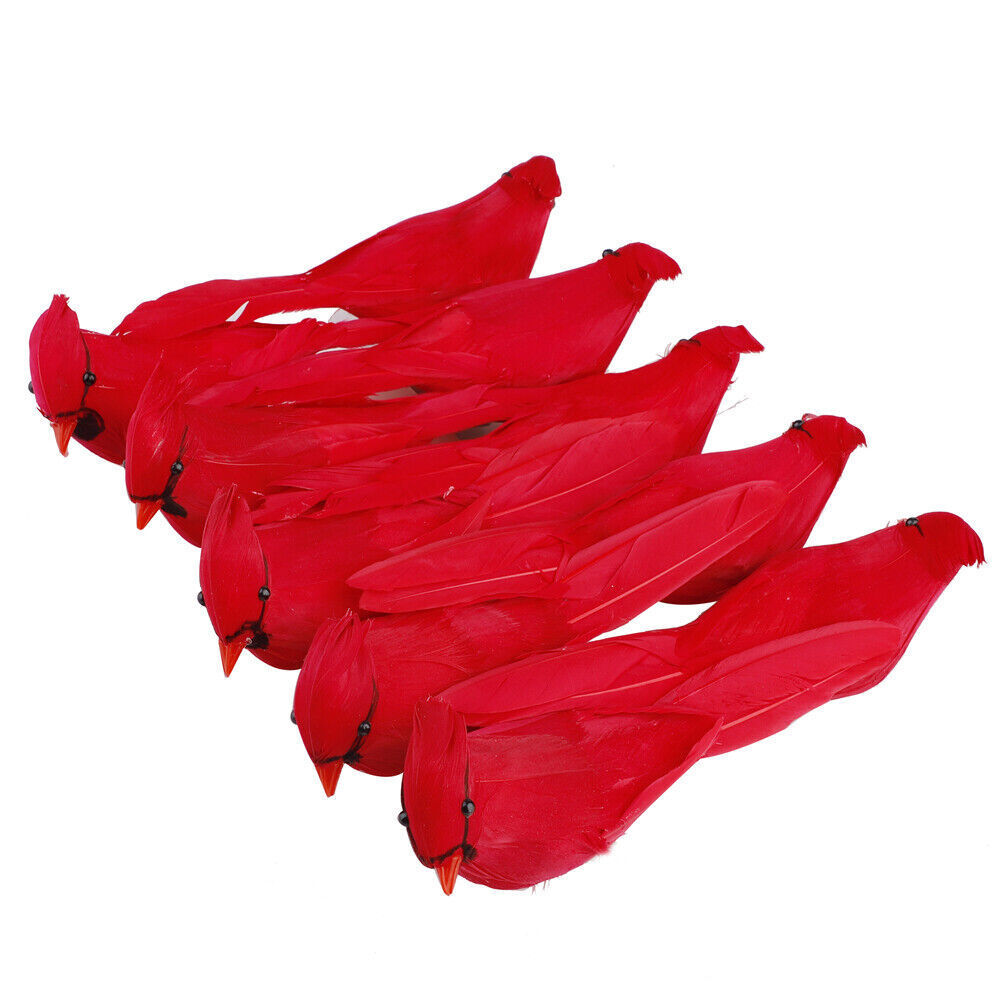 12pcs Artificial Red Clip-on Cardinals Feathered Birds Christmas ...