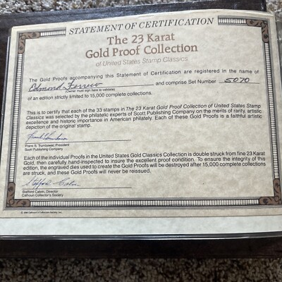 23 Karat Gold Proof Collection US Stamp Classics 33 Stamps W/COA 3.7g ...