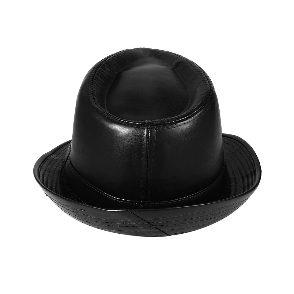 Men's Classic PU Leather Fedora Gangster Trilby Hat Short Brim Panama ...