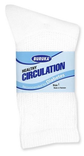 6 Pairs WHITE Mens Womens Circulation Diabetic Crew Socks Buruka ...