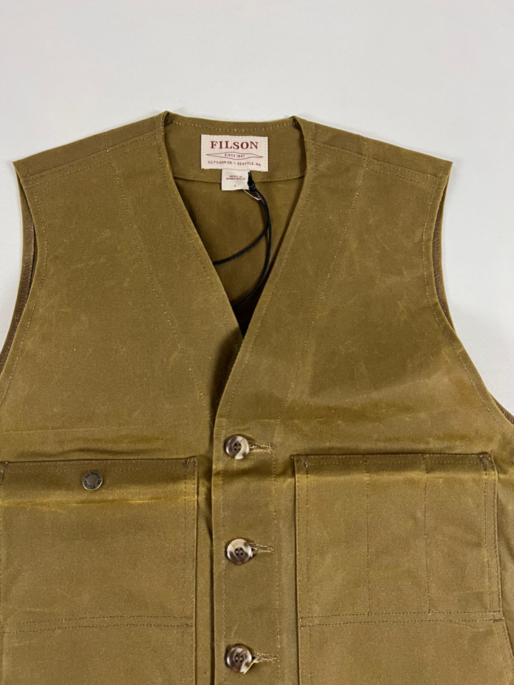 FILSON OIL TIN CLOTH VEST DARK TAN L NWT | eBay