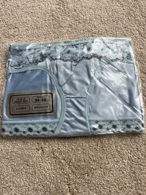 Stunning Vintage Blue Silky Nylon Lace Half Slip and panties 34-38” | eBay