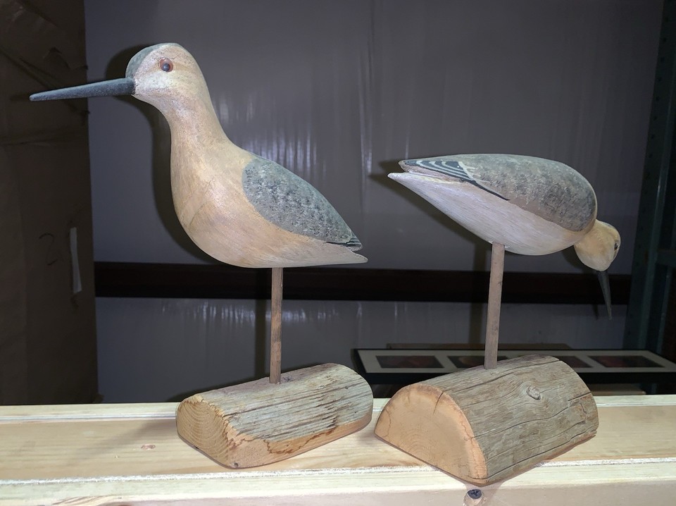 2 H.V. Harry Shourds Decoy Artist Hand Carved Painted Shore Birds ...