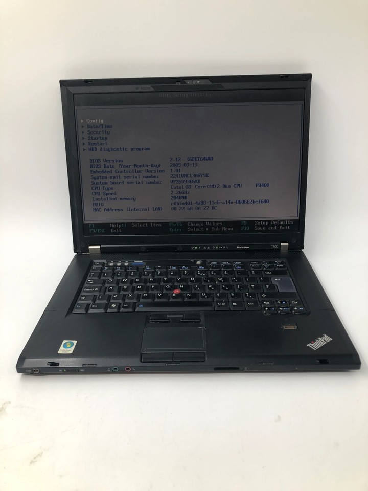 Lenovo ThinkPad T500 15" Screen Intel Core 2 Duo 2GB RAM No HDD No OS ...