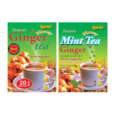 Honsei Instant Ginger Honey Original, Mint Flavor 20 Sachets Each 2 ...