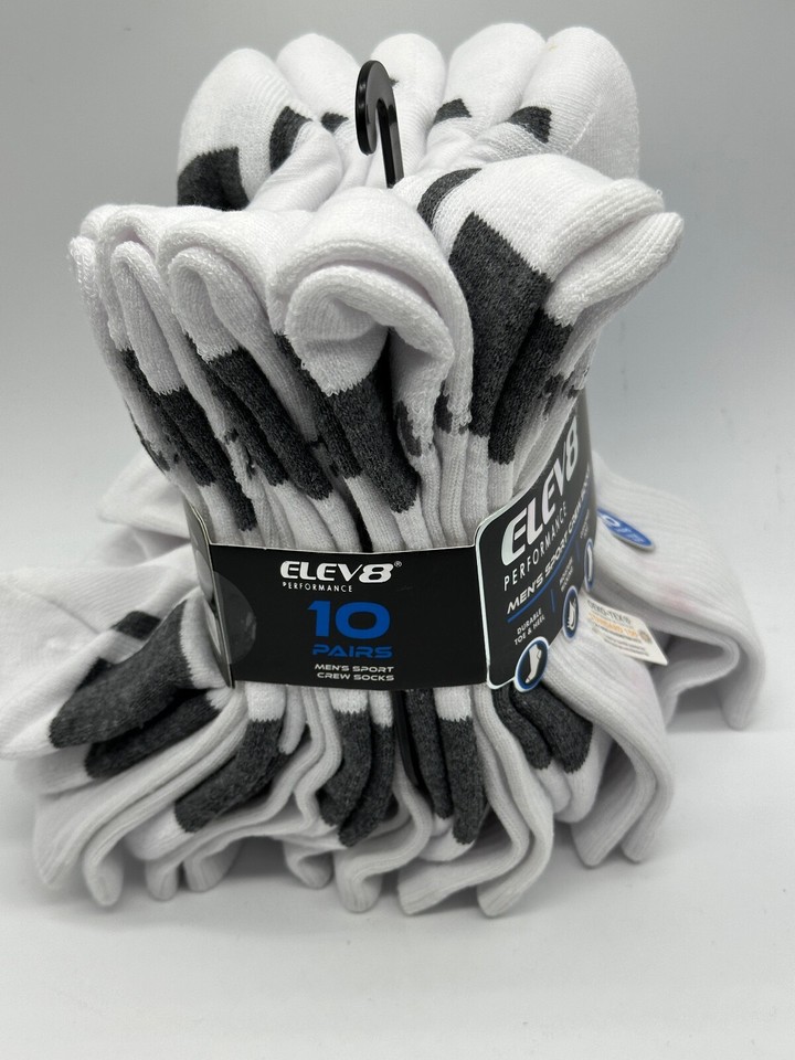 10 PAIR PACK ELEV8 MENS PERFORMANCE SPORT CREW SOCKS SIZE 6-12 ...
